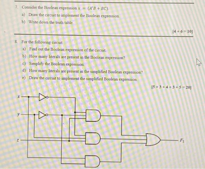 Solved 7. Consider the Boolean expression x = (A'B + BC). a) | Chegg.com
