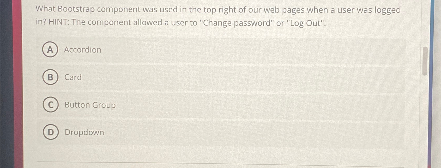 Solved What Bootstrap component was used in the top right of | Chegg.com