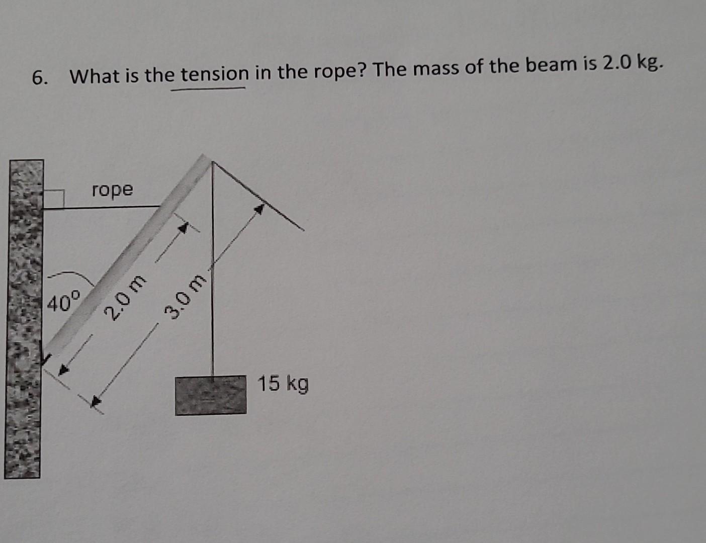 6. What is the tension in the rope? The mass of the | Chegg.com