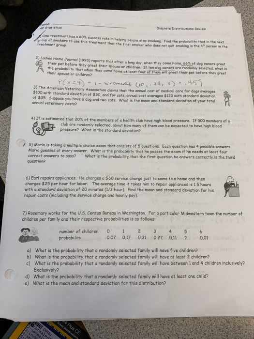 AP Statistics Discrete Distributions Review One | Chegg.com