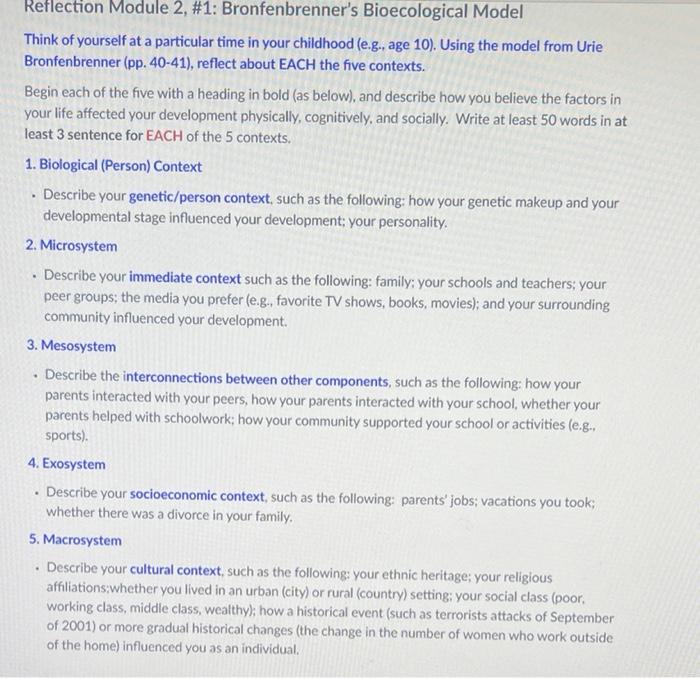 Reflection Module 2, #1: Bronfenbrenner's | Chegg.com
