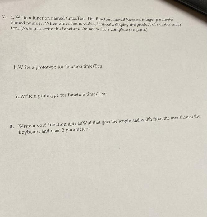 Solved In Class Assignment 5 1. Write a function prototype, | Chegg.com