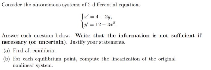 Solved Consider the autonomous systems of 2 differential | Chegg.com
