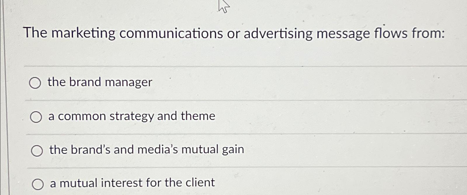 Solved The marketing communications or advertising message | Chegg.com