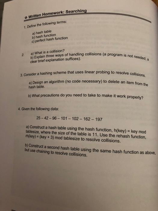 Solved Written Homework: Searching 1. Define the following | Chegg.com