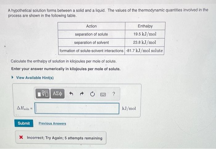 Solved A hypothetical solution forms between a solid and a | Chegg.com
