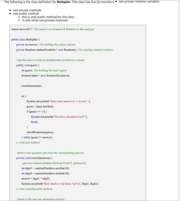 Solved The following is the class definition for Multiplier. | Chegg.com