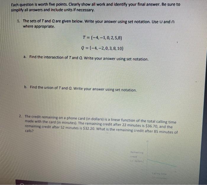 Solved Each question is worth five points. Clearly show all | Chegg.com