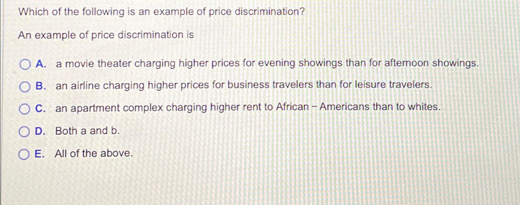 Solved Which of the following is an example of price | Chegg.com