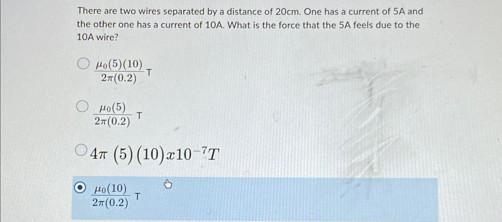 Solved There are two wires separated by a distance of 20cm. | Chegg.com