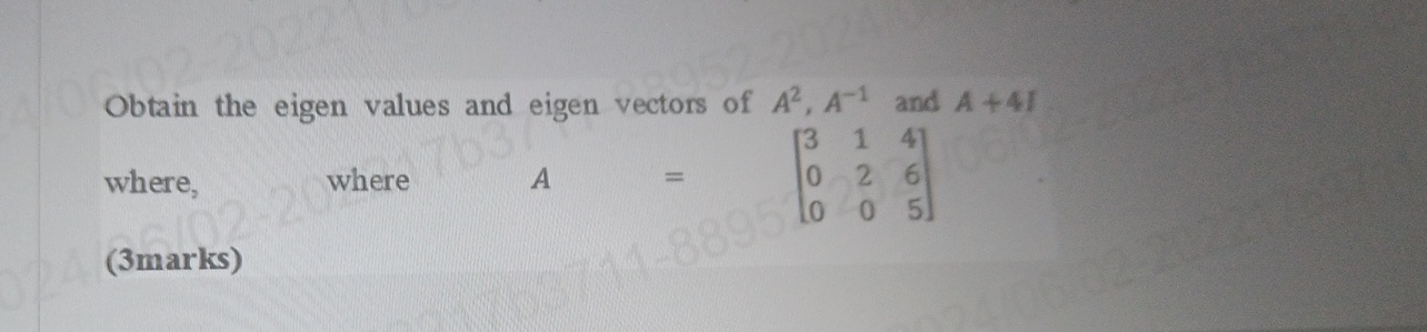 Solved Obtain the eigen values and eigen vectors of A2,A-1 | Chegg.com