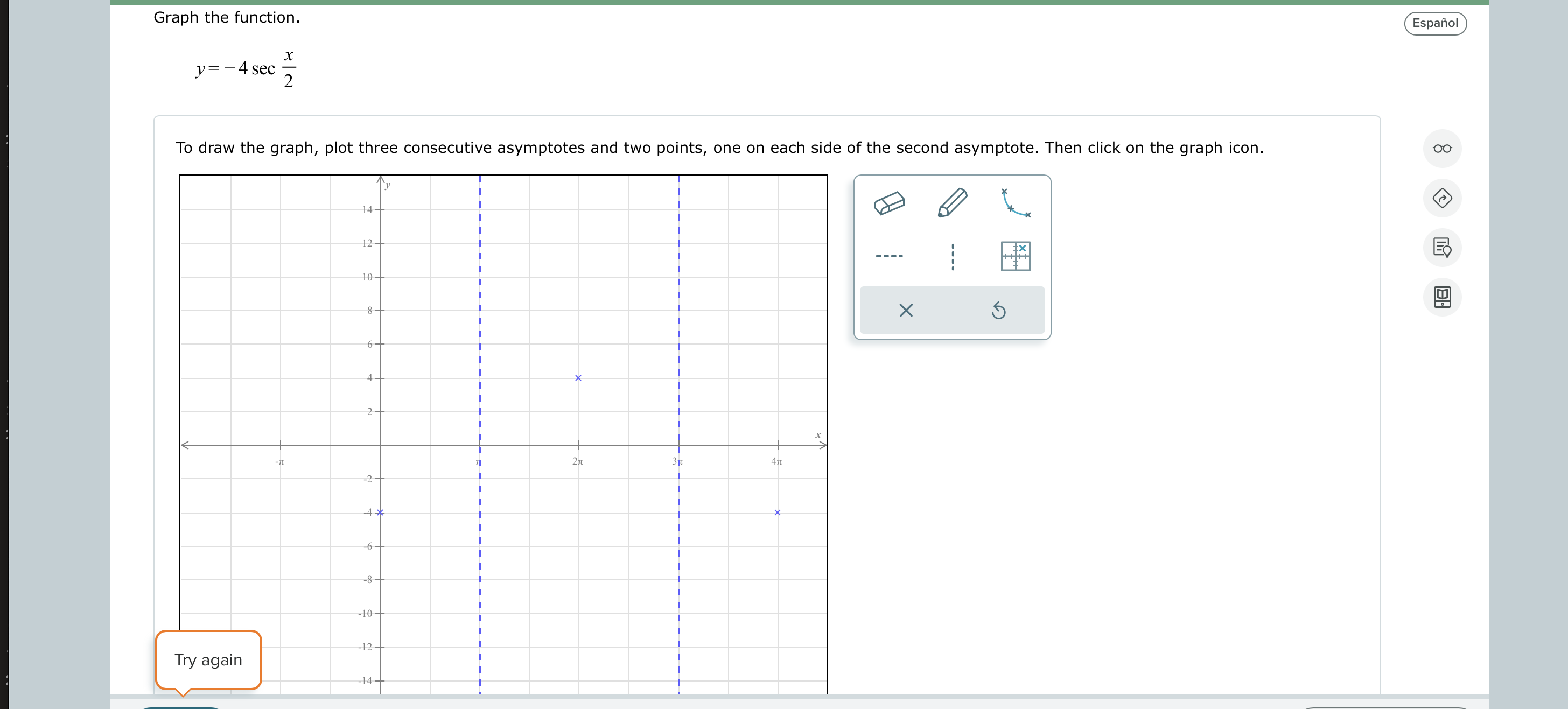 Solved help me graphGraph the function.y=-4sec(x2)To draw | Chegg.com Solved help me graphGraph the function.y=-4sec(x2)To draw | Chegg.com