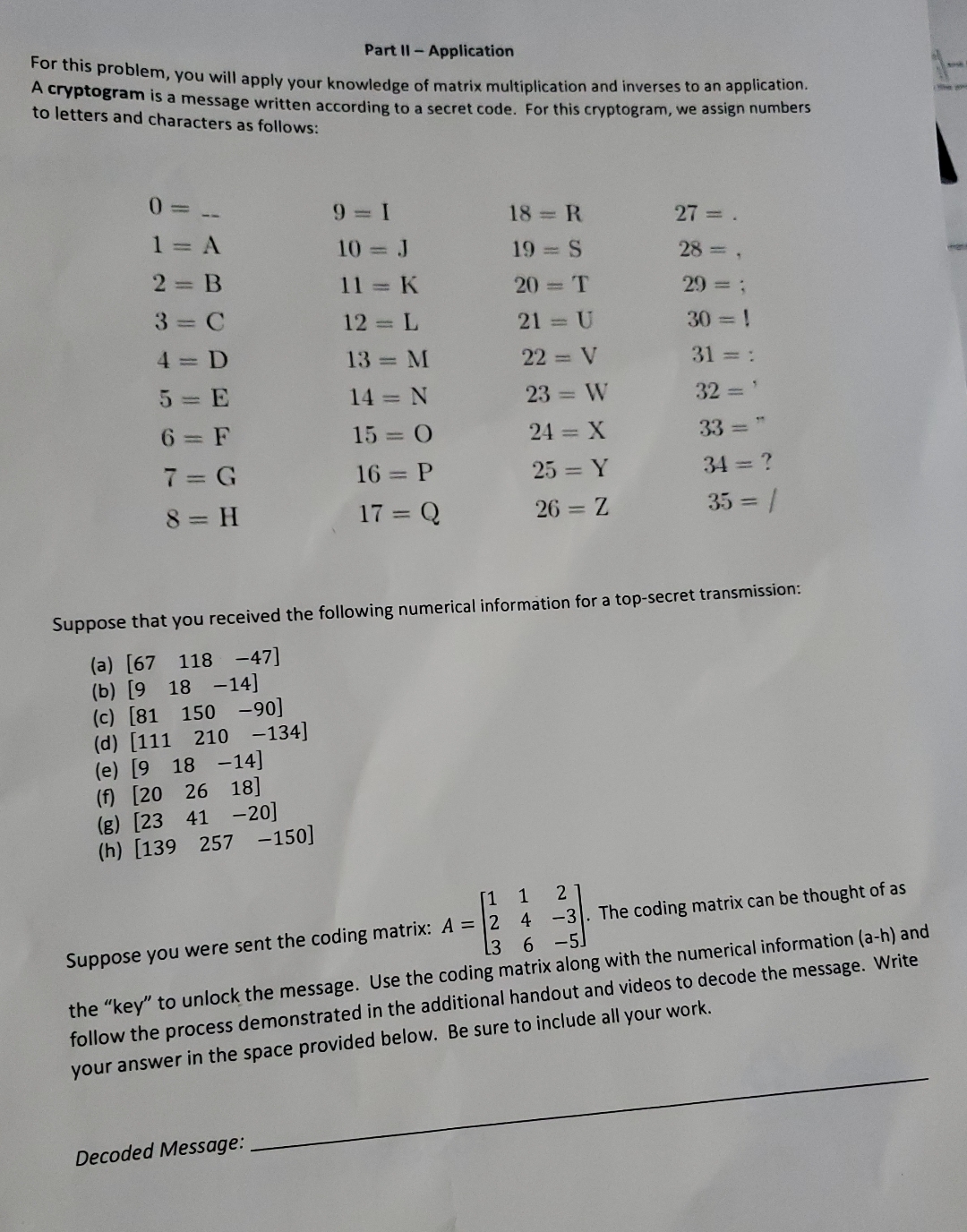 Solved Part II - ﻿ApplicationFor this problem, you will | Chegg.com