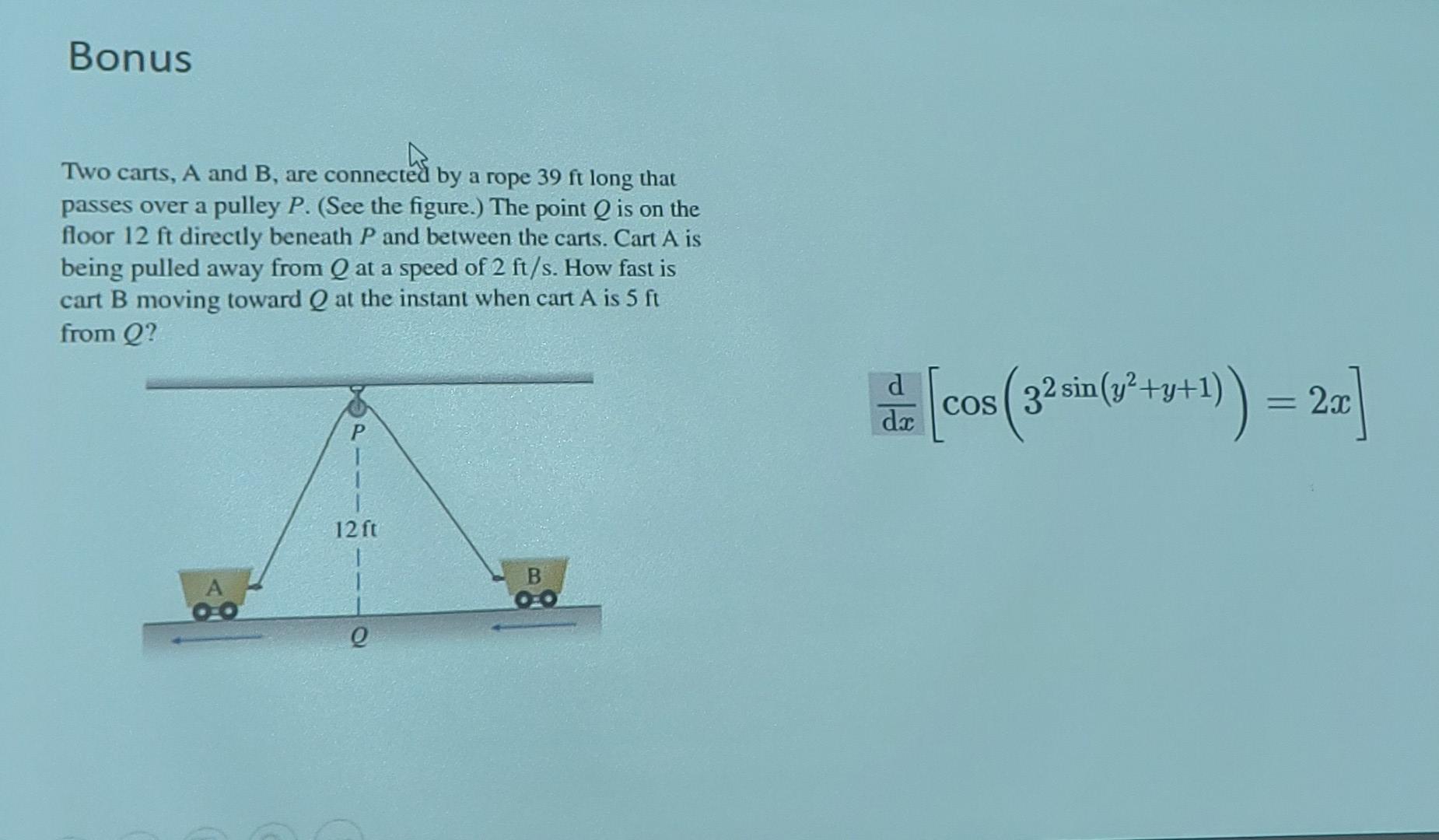 Solved Bonus Two carts, A and B, are connected by a rope 39 | Chegg.com