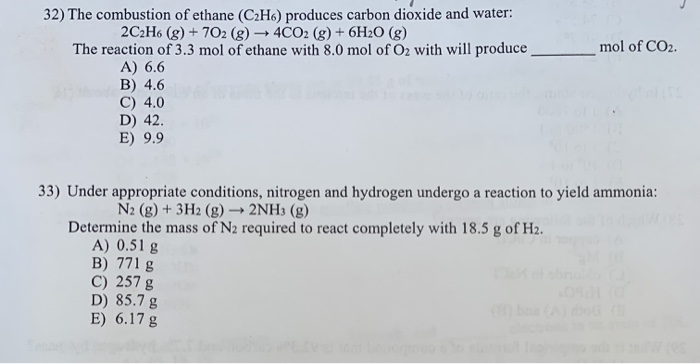 Solved mol of CO2. 32) The combustion of ethane (C2H6) | Chegg.com