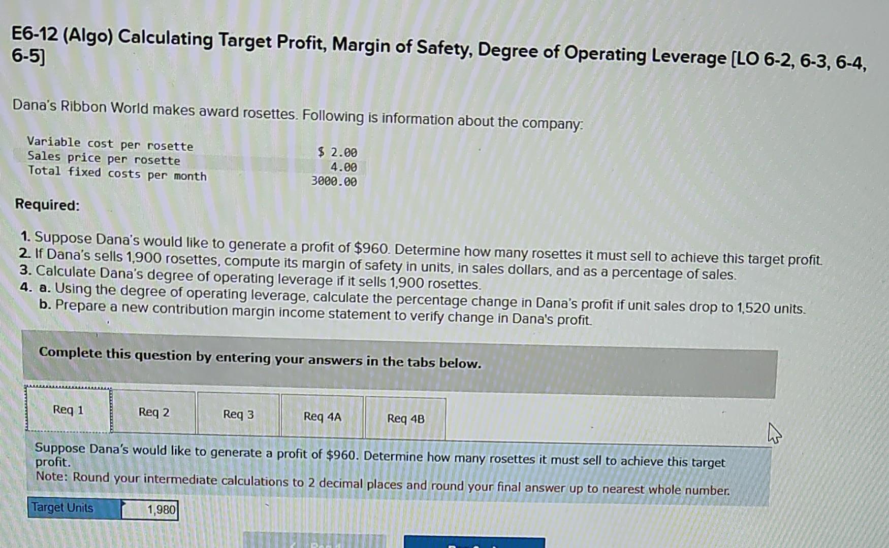 Solved E6-12 (Algo) Calculating Target Profit, Margin of | Chegg.com