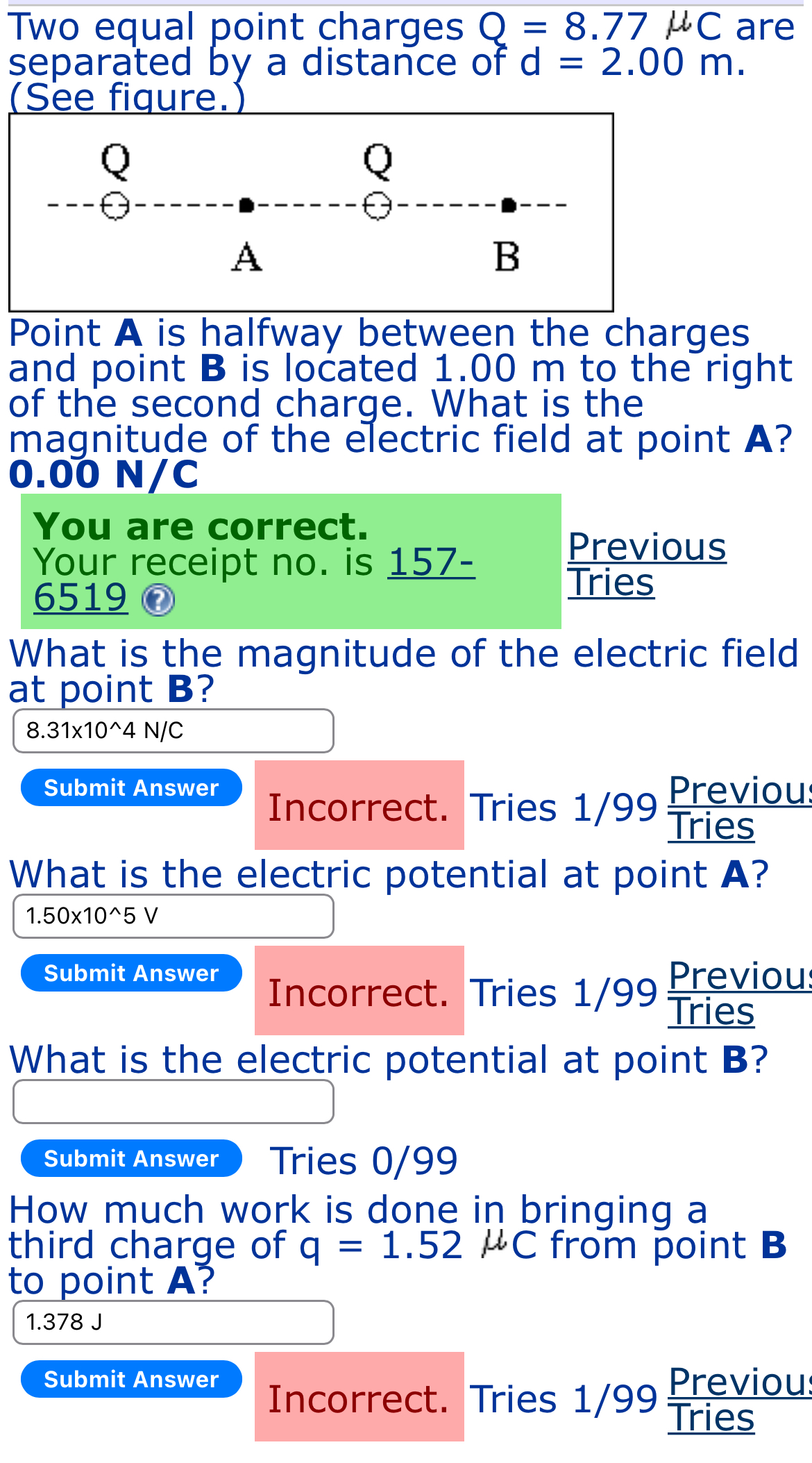 Solved Two equal point charges Q=8.77μC ﻿are separated by a | Chegg.com