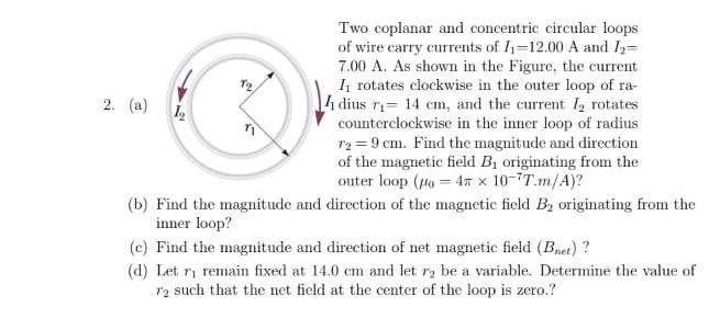 Solved Two coplanar and concentric circular loops of wire | Chegg.com