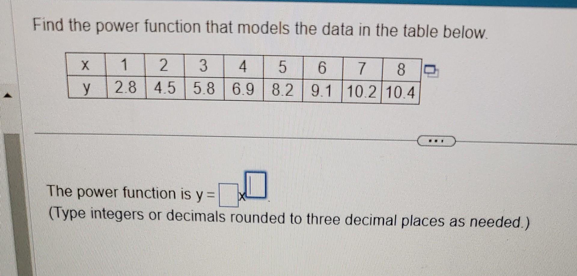Solved Find the power function that models the data in the | Chegg.com
