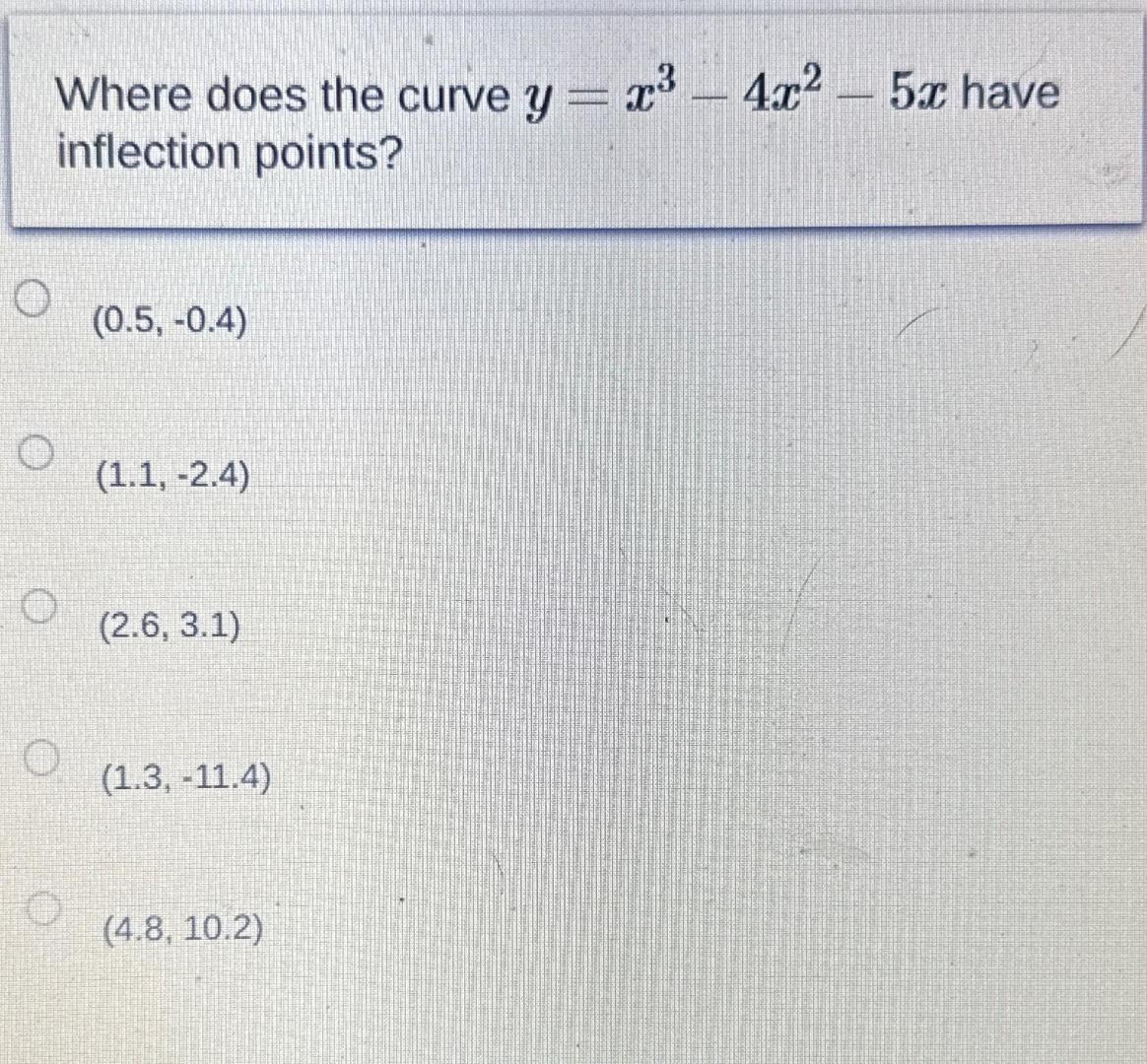 Solved Where does the curve y=x3-4x2-5x ﻿have inflection | Chegg.com