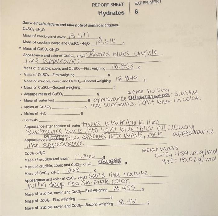 Solved 1. If a hydrate of the formula MCl, XH2O decomposes | Chegg.com