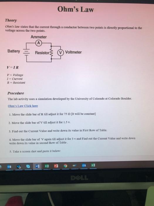 Solved Ohm's Law Theory Ohn's law states that the current | Chegg.com