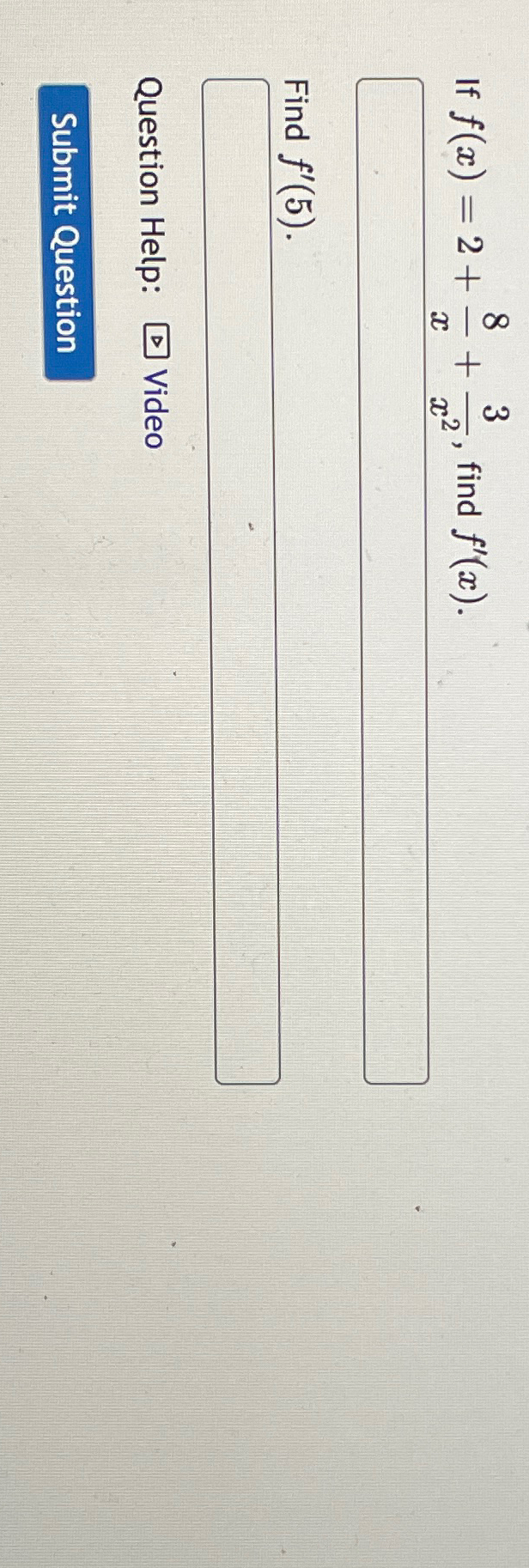 Solved If f(x)=2+8x+3x2, ﻿find f'(x)Question Help:Video | Chegg.com
