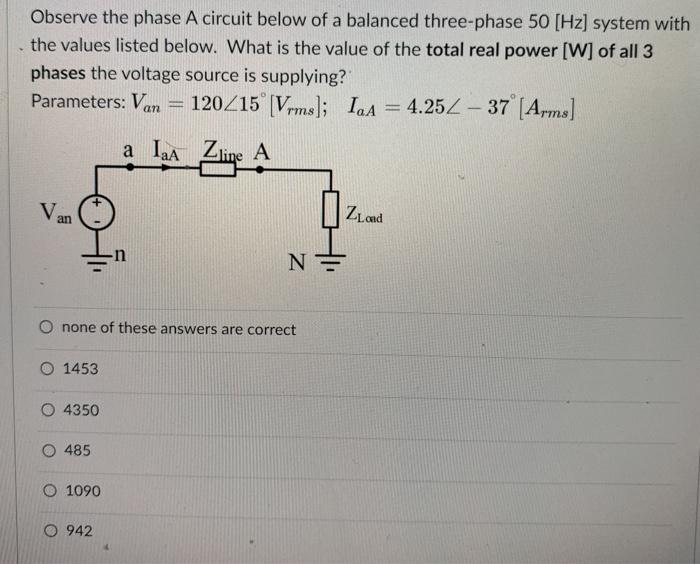 Solved Observe the phase A circuit below of a balanced | Chegg.com