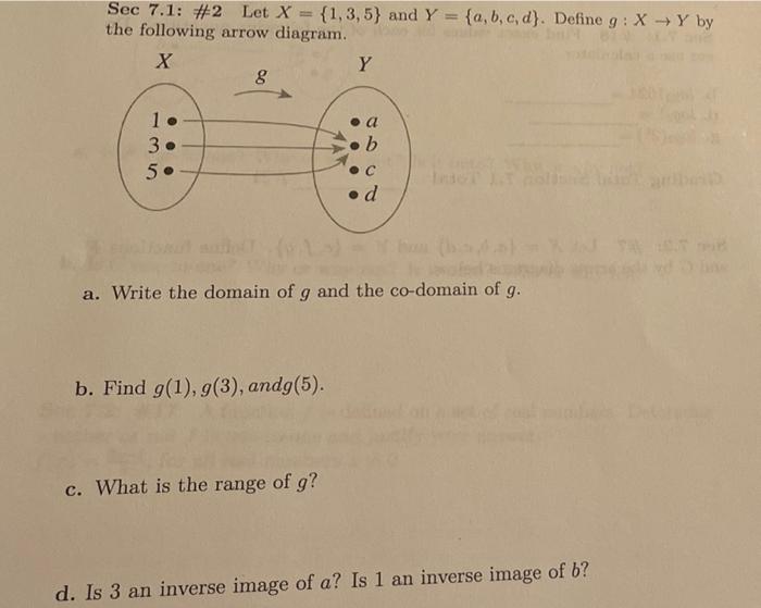 Solved Sec 7.1: #2 Let X= {1,3,5} and Y= {a,b,c,d). Define | Chegg.com