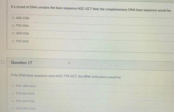 Solved If a strand of DNA contains the base sequence AGC-GCT | Chegg.com