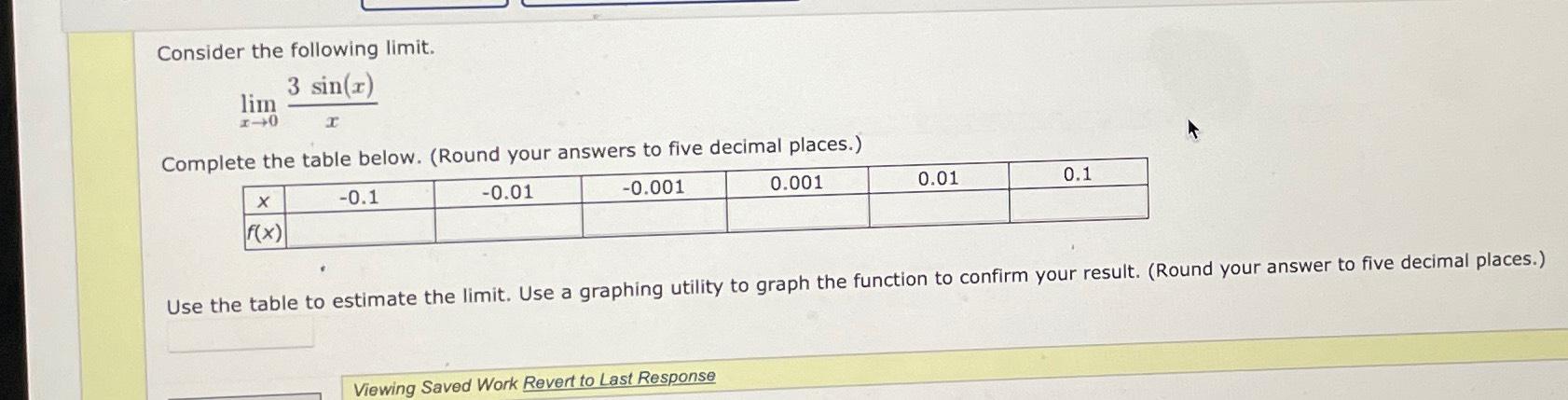Solved Consider the following limit.limx→03sin(x)xComplete | Chegg.com