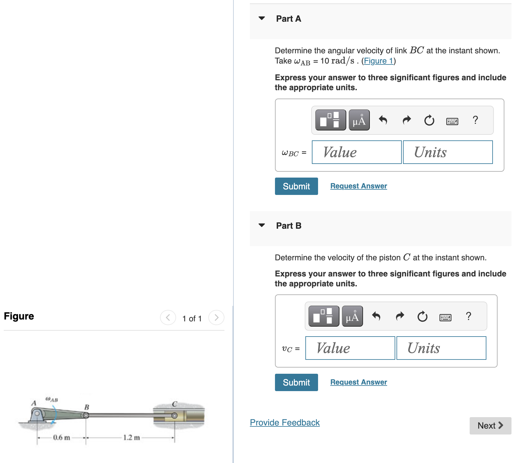 Solved Part ADetermine the angular velocity of link BC ﻿at | Chegg.com