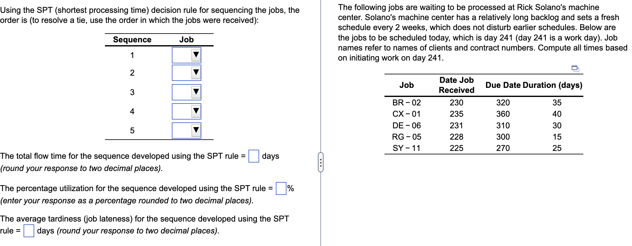 Solved Using the SPT (shortest processing time) ﻿decision | Chegg.com