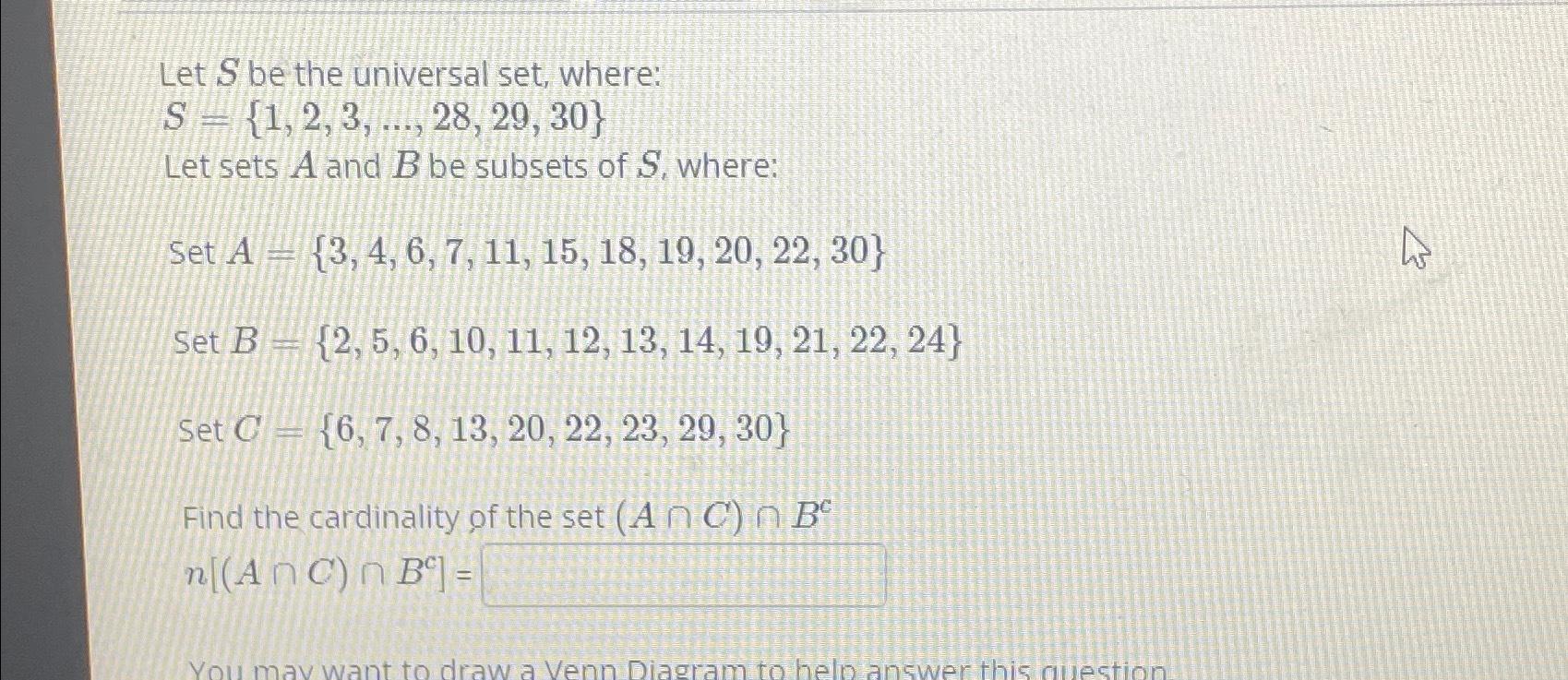Solved Let S ﻿be the universal set, | Chegg.com