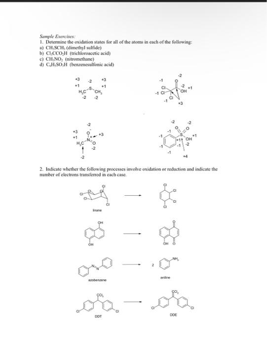 Solved Sample Evercises: 1. Determine the exidation states | Chegg.com