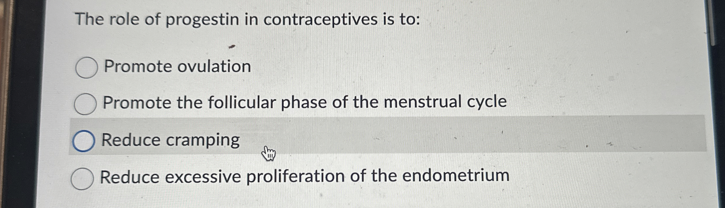Solved The role of progestin in contraceptives is to:Promote | Chegg.com