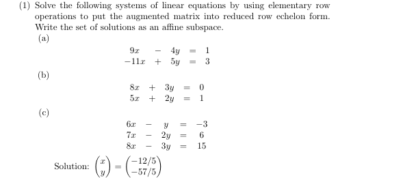 (1) ﻿Solve the following systems of linear equations | Chegg.com