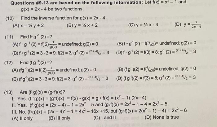 Solved (D) y=2x4 - Questions #9-13 are based on the | Chegg.com