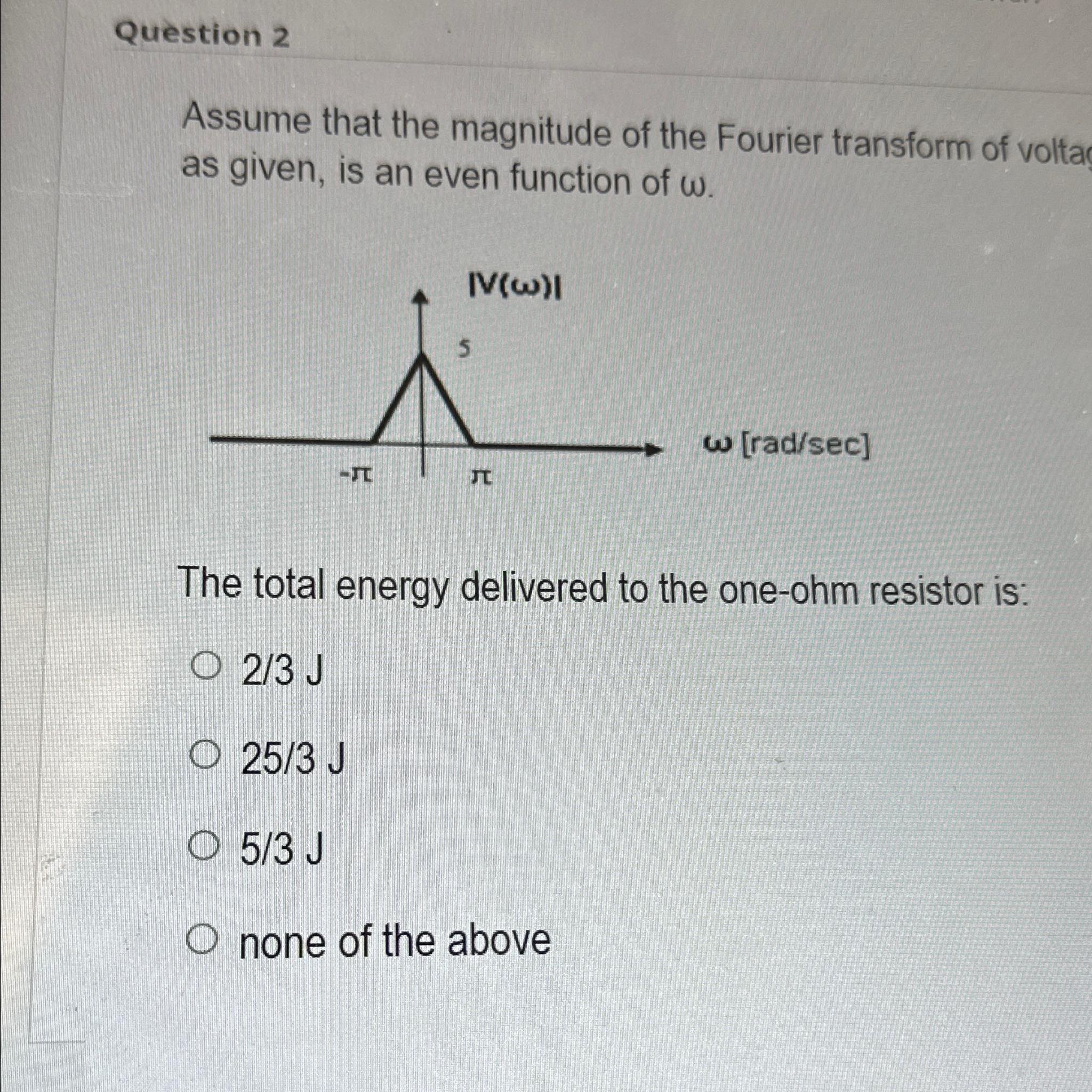 Solved Question 2\\nAssume that the magnitude of the Fourier | Chegg.com