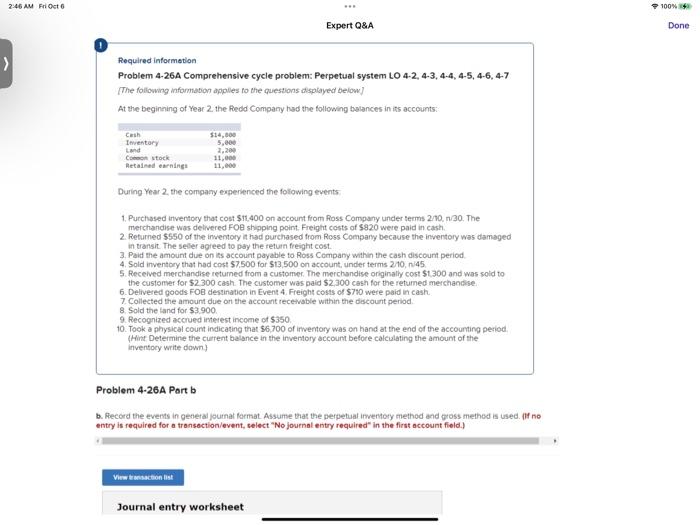 Solved Required informetion Problem 4-26A Comprehensive | Chegg.com