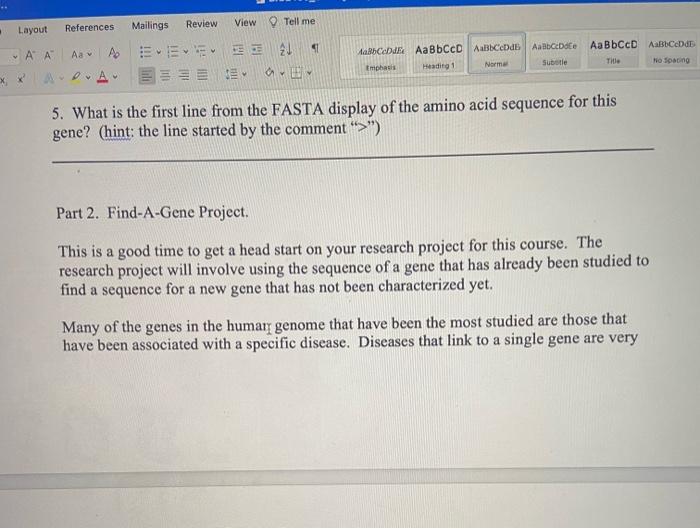 Solved 5. What is the first line from the FASTA display of | Chegg.com