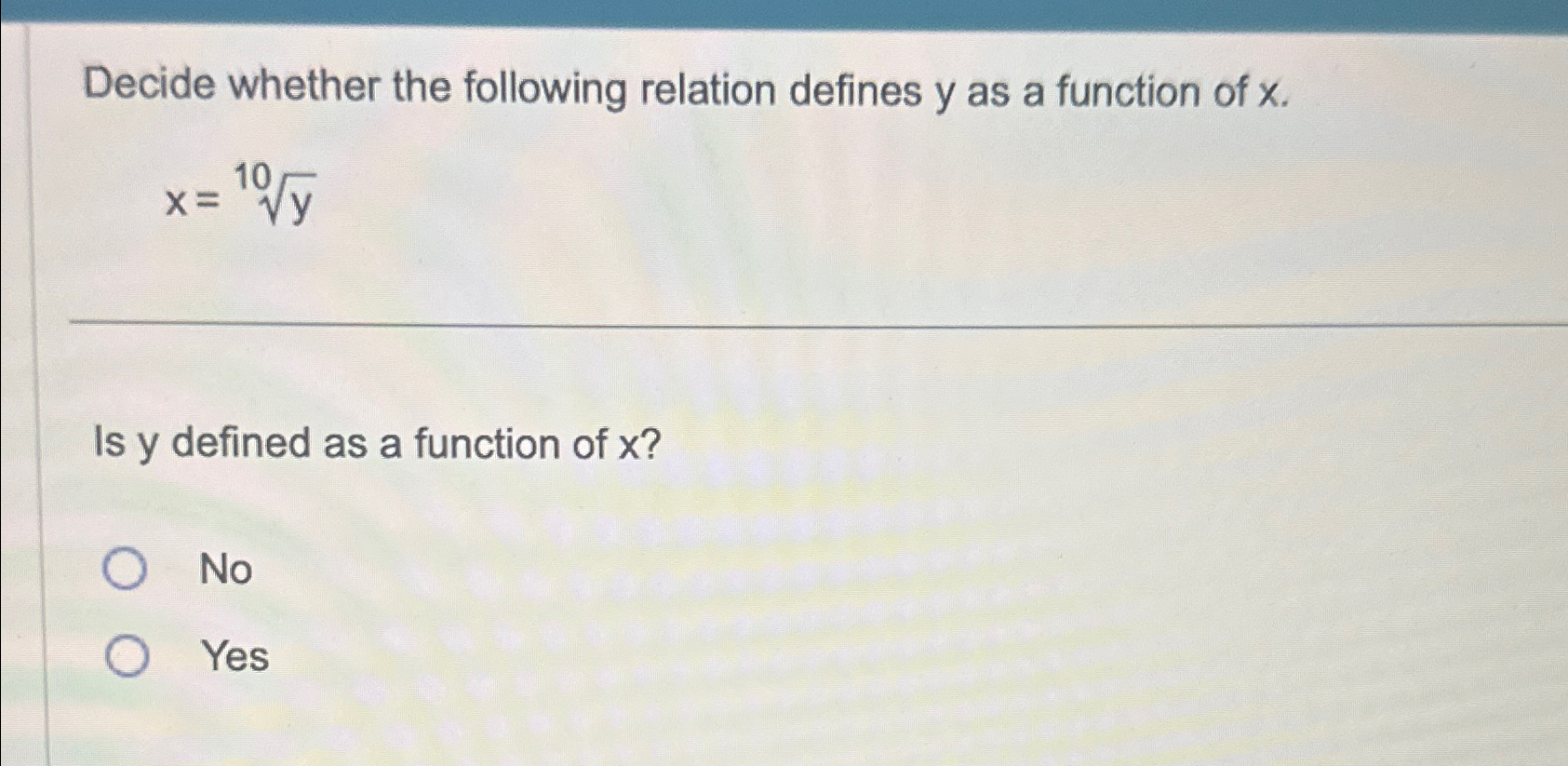 Solved Decide whether the following relation defines y ﻿as a | Chegg.com