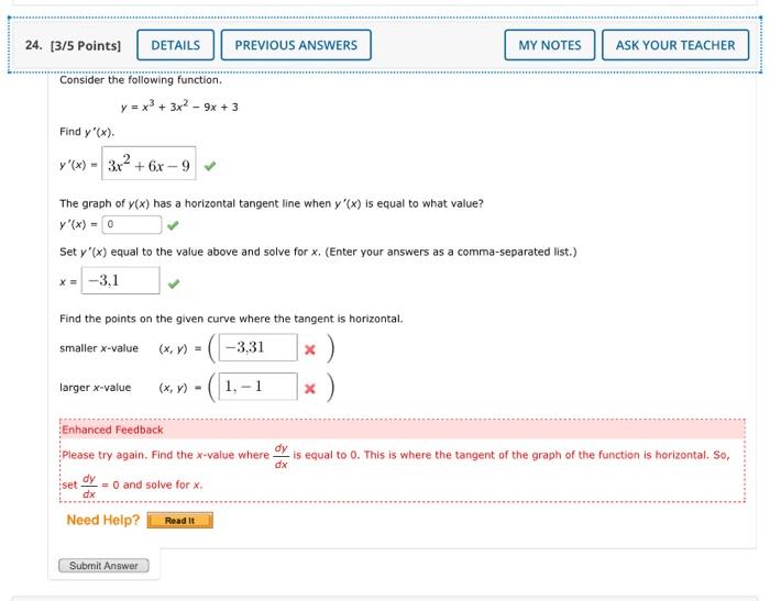 Solved Consider the following function. y=x3+3x2−9x+3 Find | Chegg.com