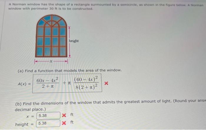 Solved A Norman window has the shape of a rectangle | Chegg.com
