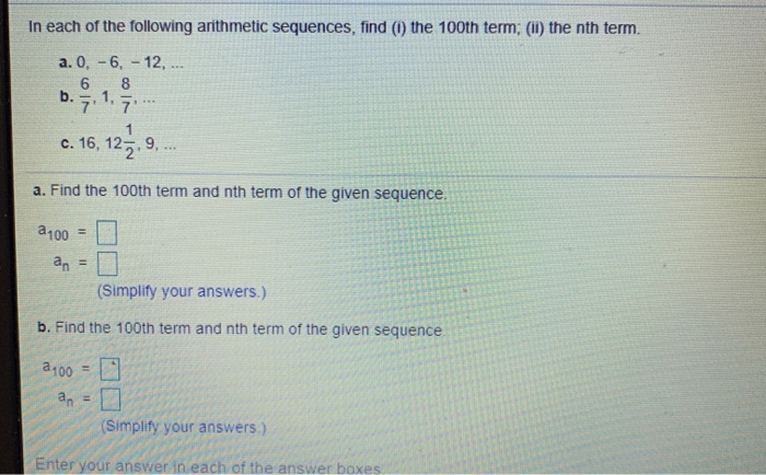 Solved In each of the following arithmetic sequences, find | Chegg.com