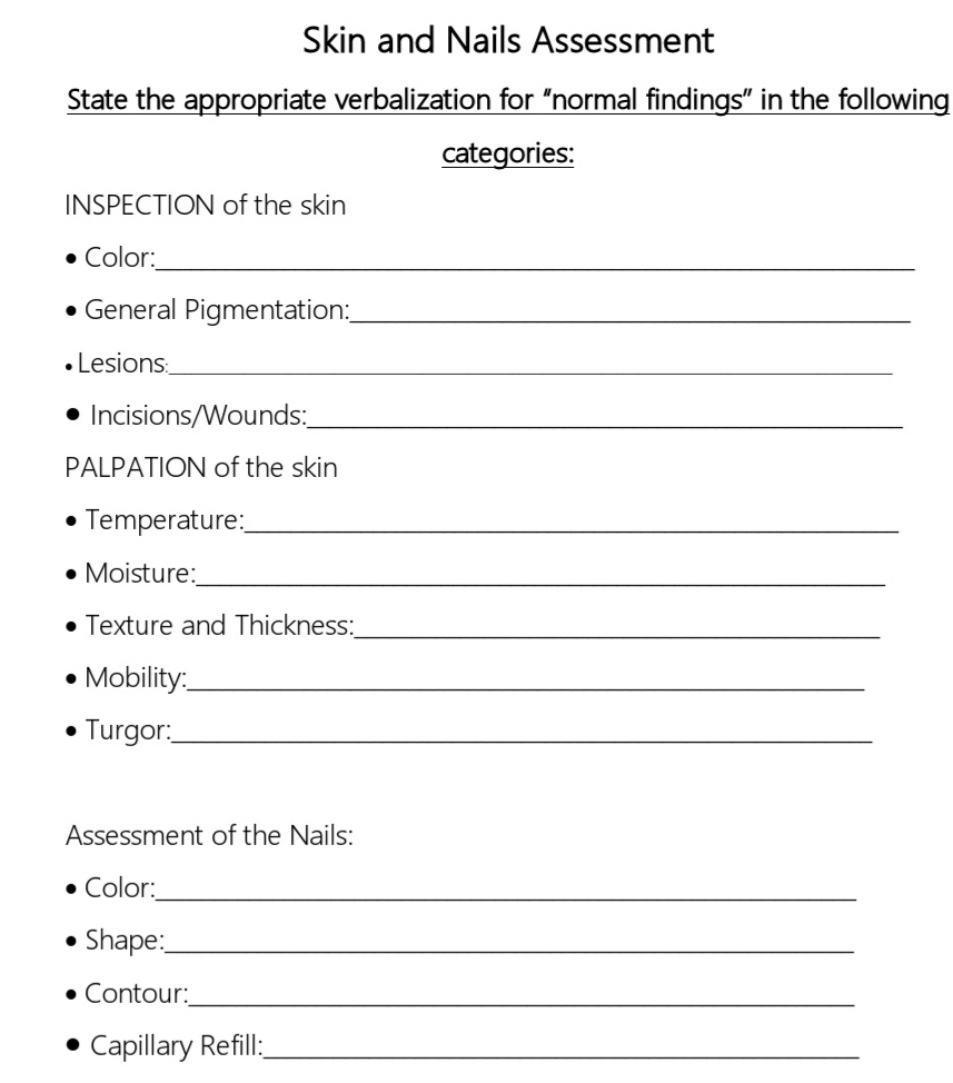 Solved Skin and Nails AssessmentState the appropriate | Chegg.com