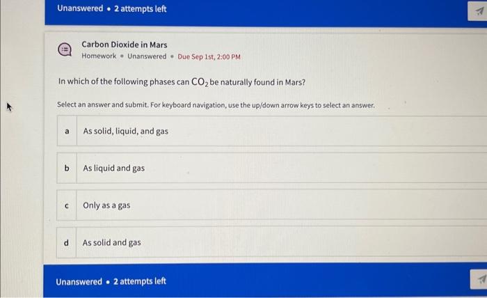Solved Carbon Dioxide in Mars Homework - Unanswered - Due | Chegg.com