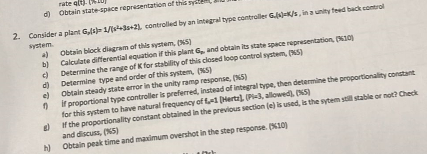 Consider a plant Gp(s)=1s2+3s+2, ﻿controlled by an | Chegg.com