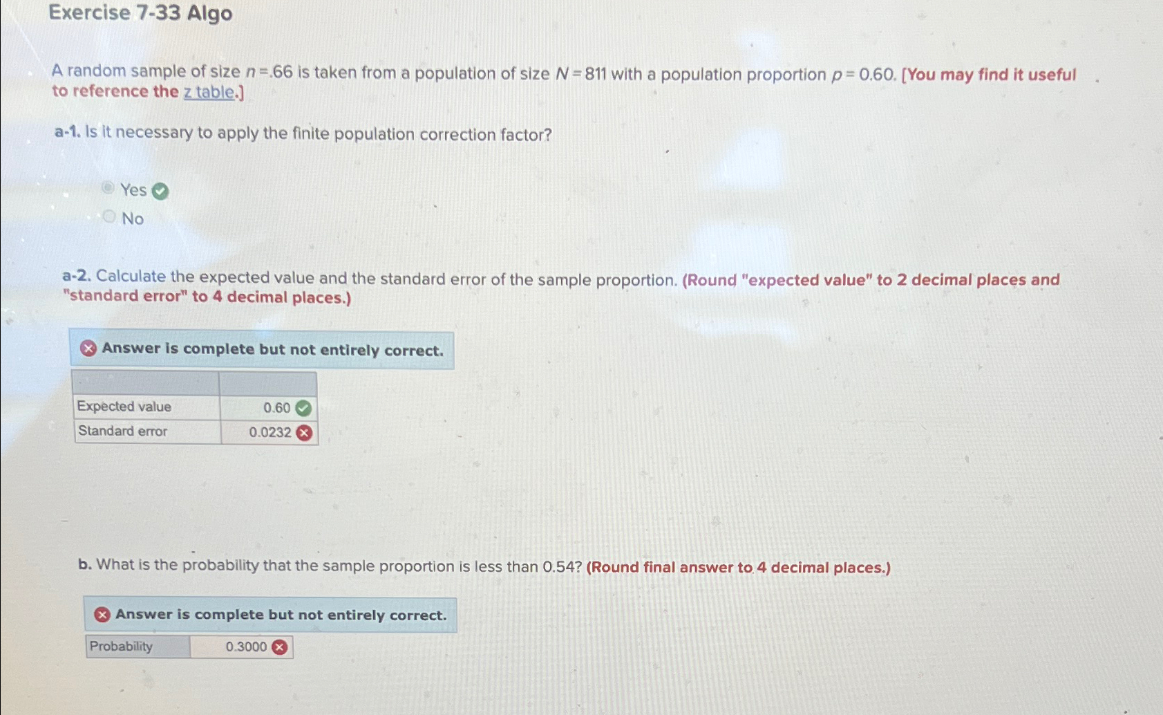 Solved Exercise 7-33 ﻿AlgoA random sample of size n=.66 ﻿is | Chegg.com