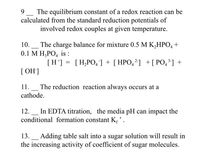 Solved 9_ The equilibrium constant of a redox reaction can | Chegg.com